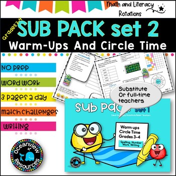 Emergency SUB PACK/PLANS- NO PREP -Literacy and Number -Grades 3-4 SET ...