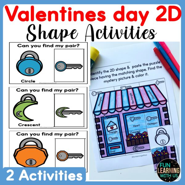 Valentines Day 2D Shapes Activity | Lock & key Shape Puzzles & Task ...