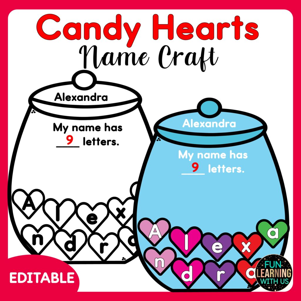 Candy hearts Name Crafts | Valentines Day Editable Name Activity | Made ...