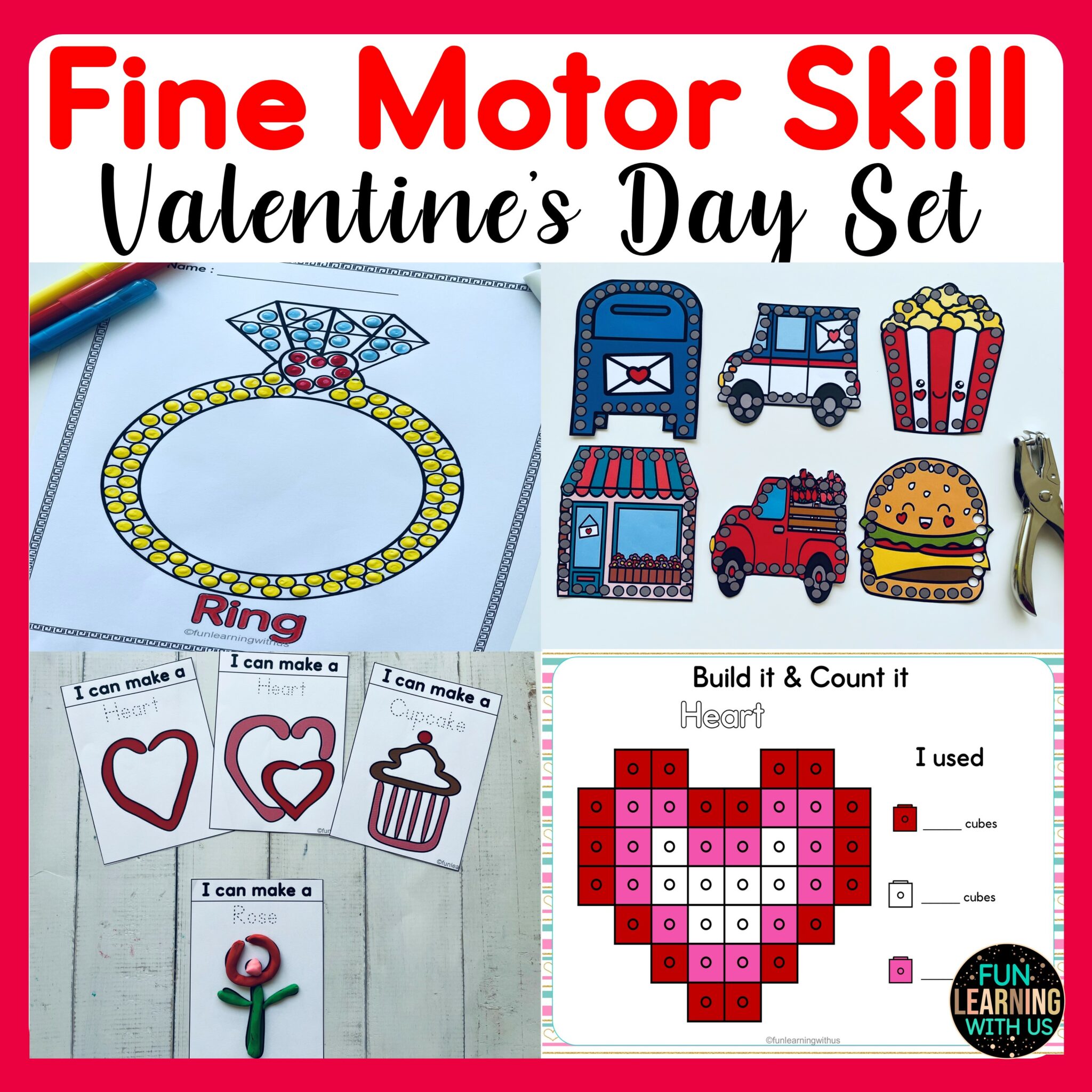 Valentines Day Fine Motor Skill Activity Bundle Tracing Snap Cube Q Tip ...