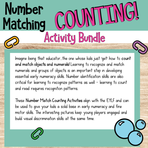 Easy Number Match Counting Links Bundle For Pre-K and Kindergarten ...