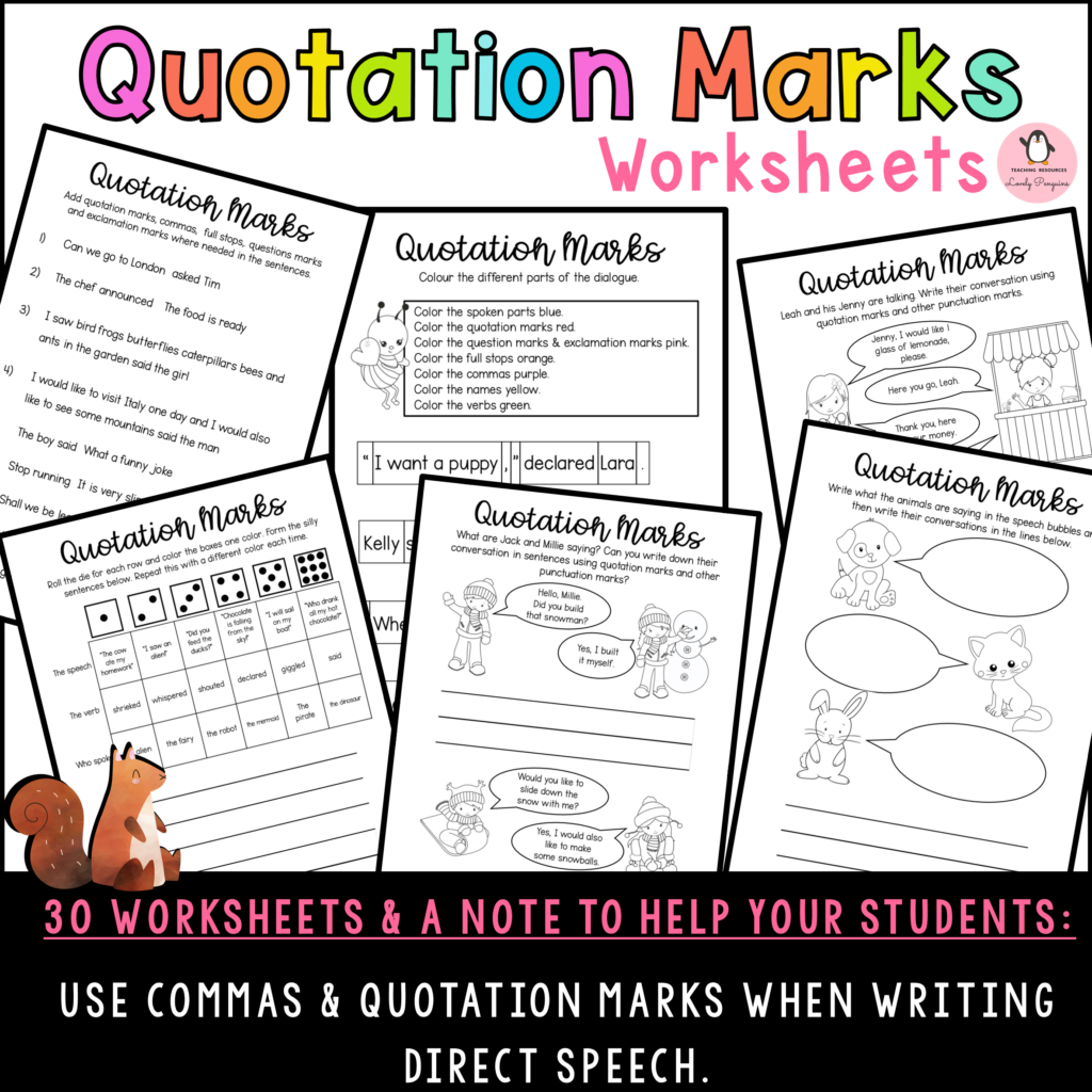 Quotation marks commas to mark dialogue conversation worksheets ...