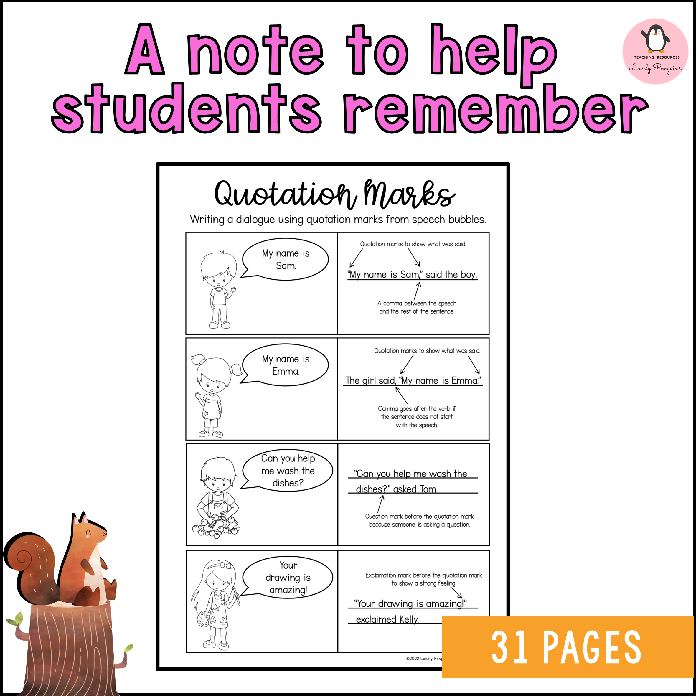 Quotation marks commas to mark dialogue conversation worksheets ...