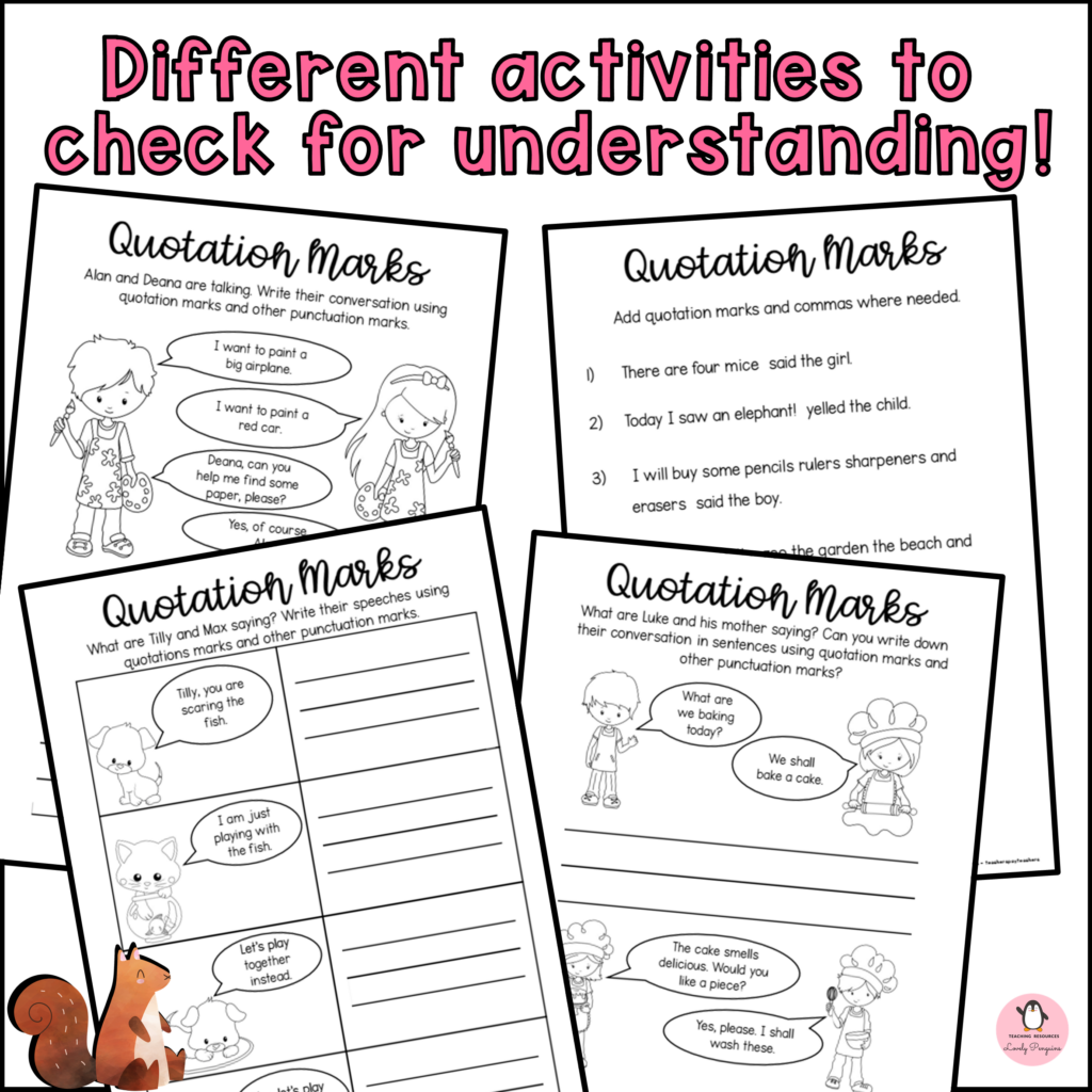 Quotation marks commas to mark dialogue conversation worksheets ...