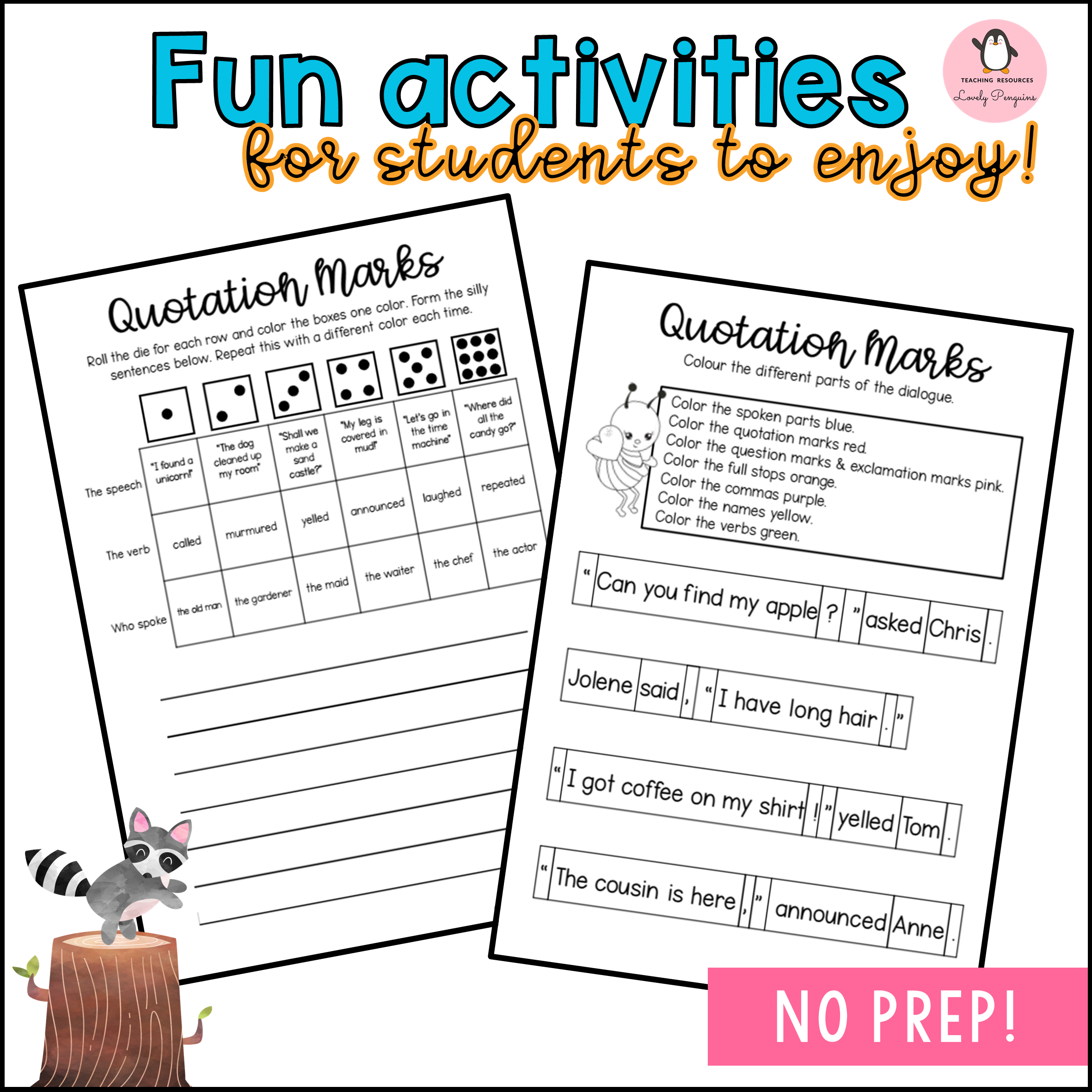 Quotation marks commas to mark dialogue conversation worksheets ...