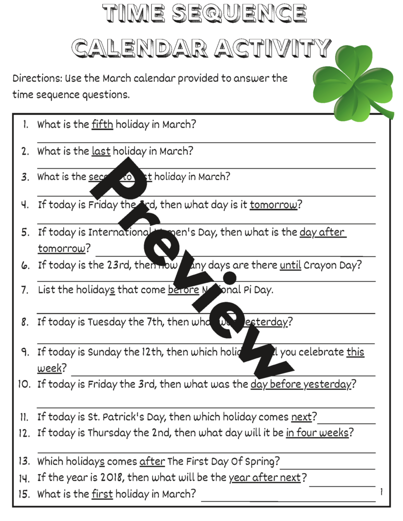 Time Sequence Calendar Questions and Following Linguistic Concepts ...