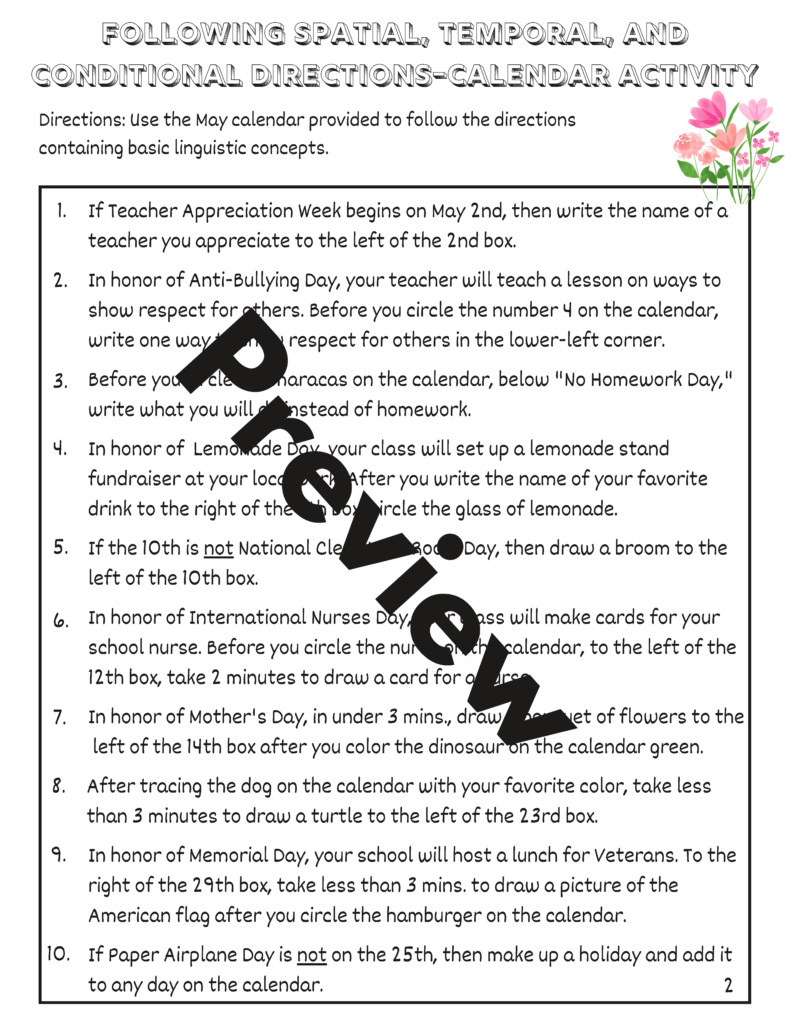 Time Sequence Calendar Questions and Following Linguistic Concepts ...