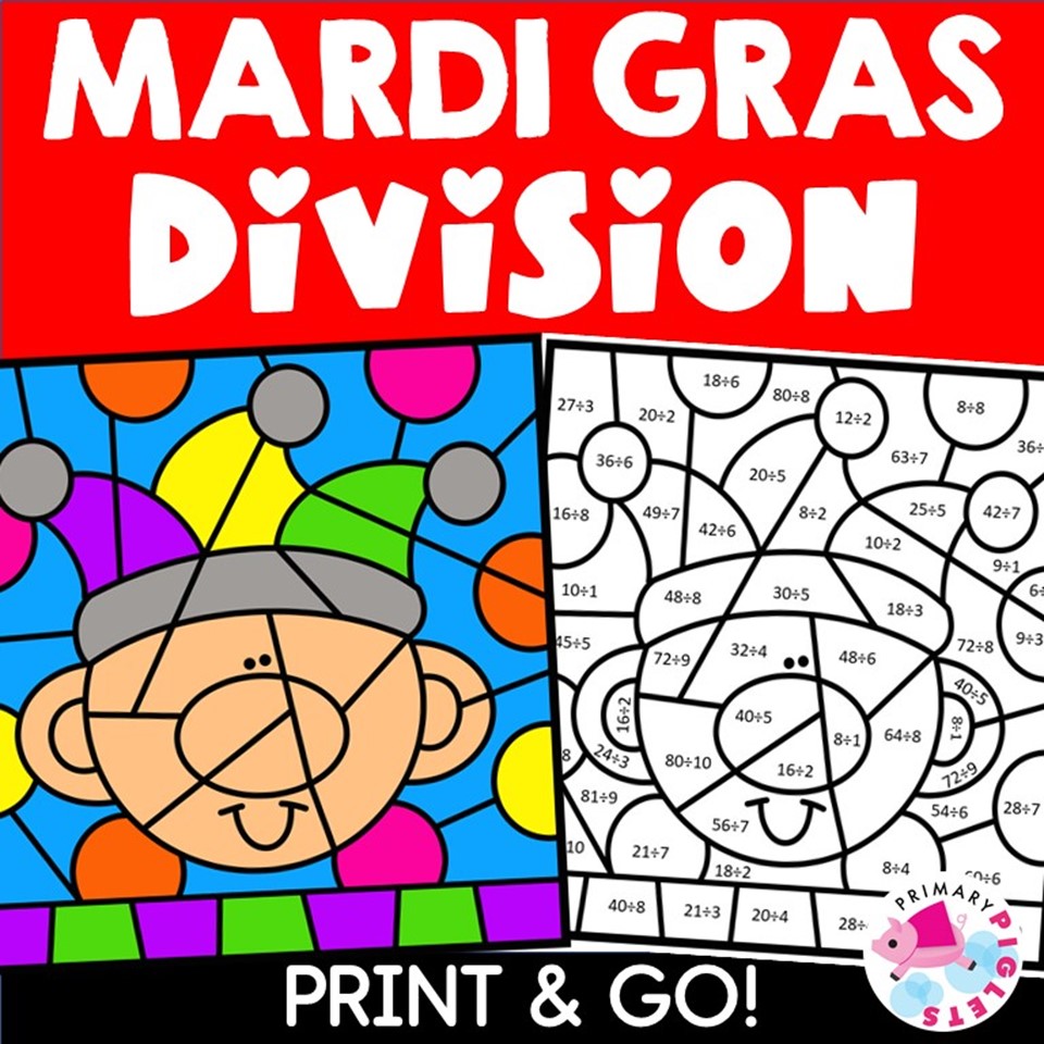 Mardi Gras Color by Number Division | Made By Teachers