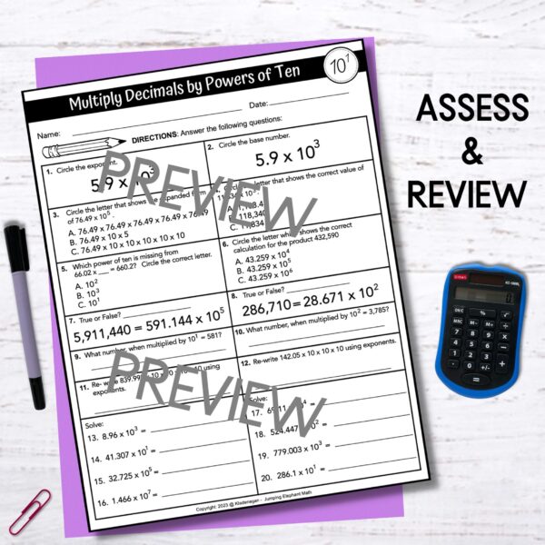 Multiply Decimals by Powers of Ten using Exponents Digital Print and ...