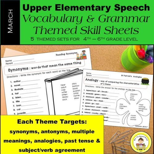 March Speech Therapy Upper Elementary Vocabulary & Grammar Themed ...