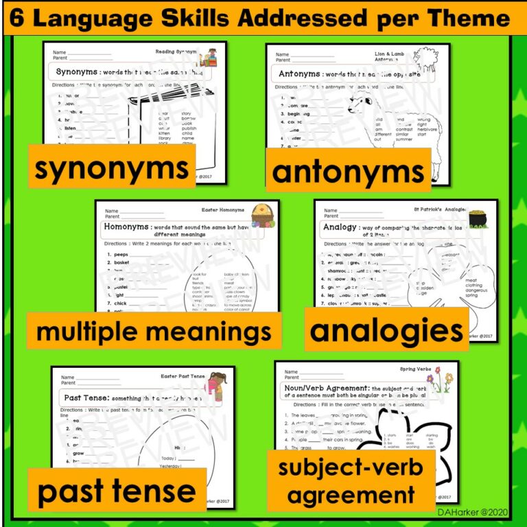 March Speech Therapy Upper Elementary Vocabulary & Grammar Themed ...