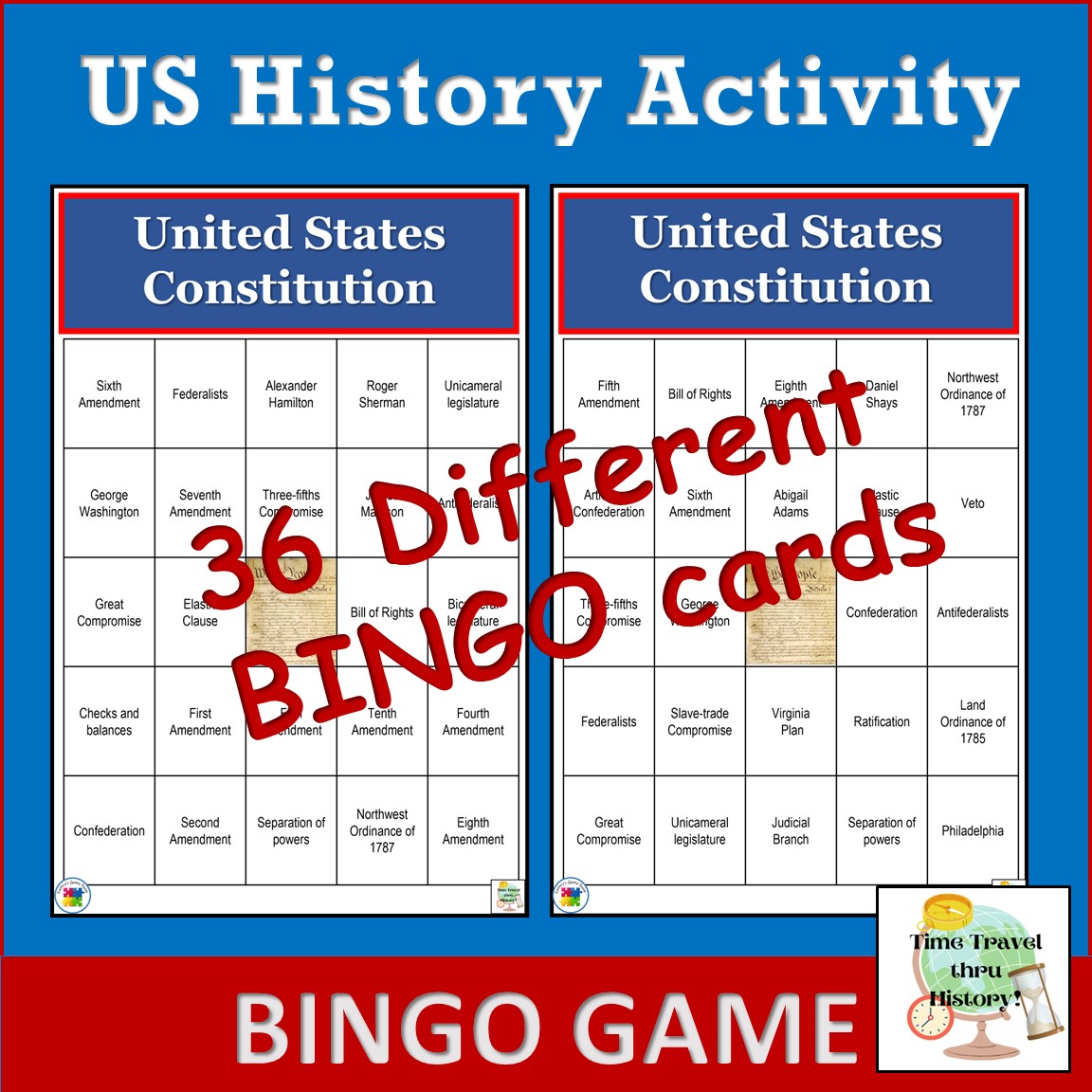United States Constitution BINGO Review Game Activity: Articles of ...