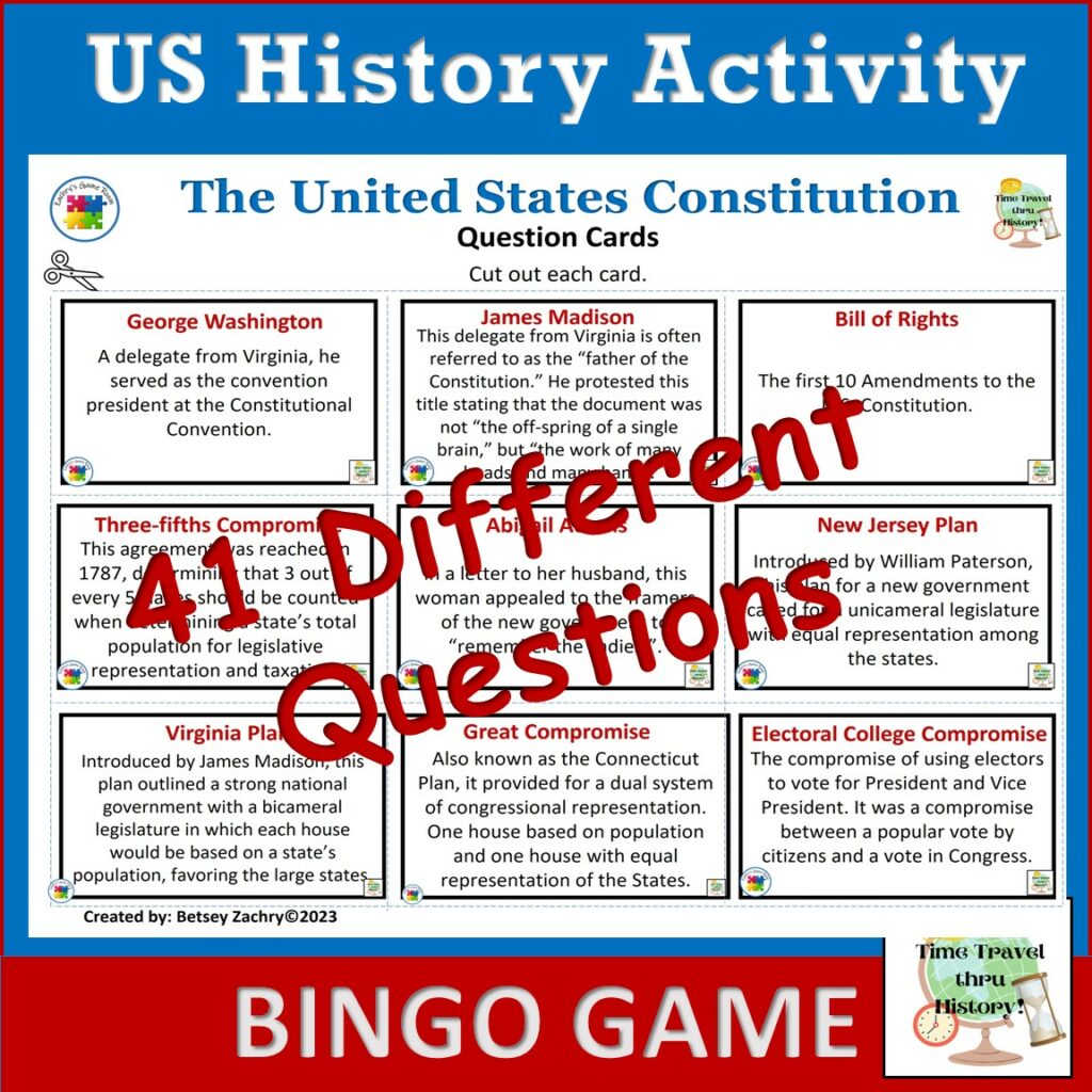 United States Constitution BINGO Review Game Activity: Articles of ...