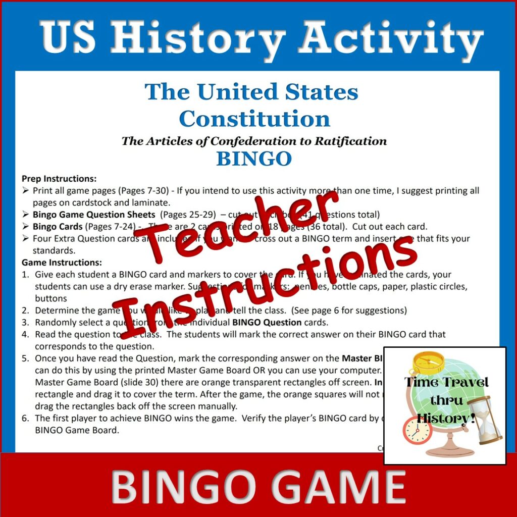 United States Constitution BINGO Review Game Activity: Articles of ...