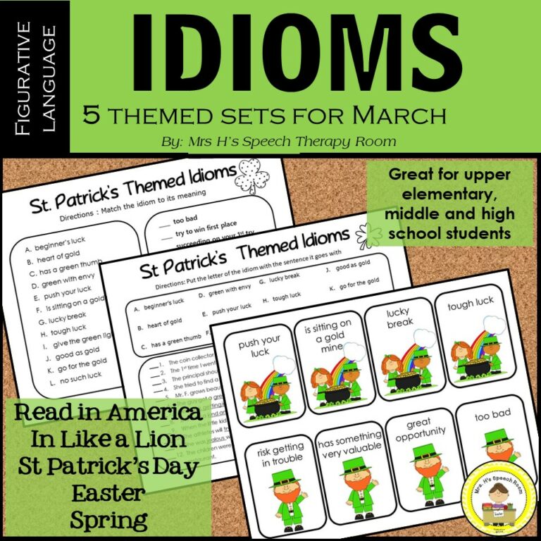 March Speech Therapy Idioms - Upper Elementary, Middle School, High ...