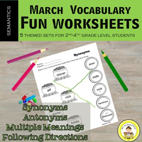 March Speech Therapy Vocabulary Worksheets for Elementary Language ...
