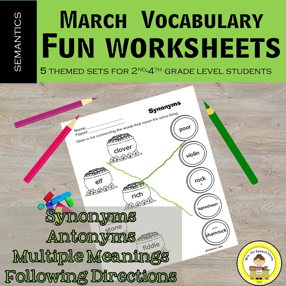 March Speech Therapy Vocabulary Worksheets for Elementary Language ...