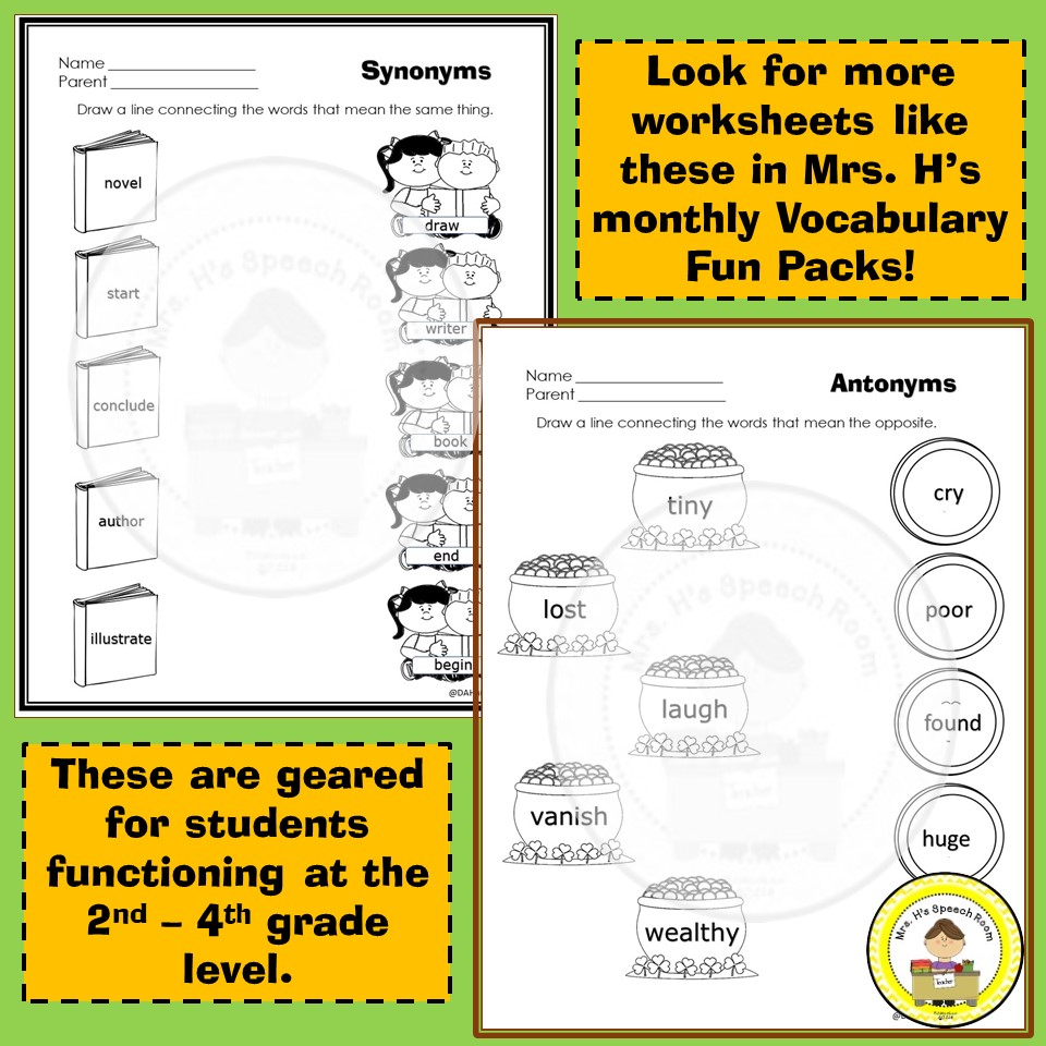 March Speech Therapy Vocabulary Worksheets for Elementary Language ...