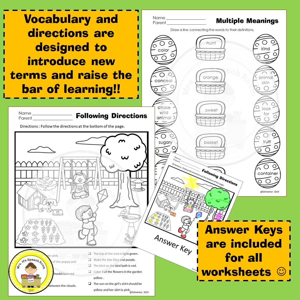 March Speech Therapy Vocabulary Worksheets for Elementary Language ...