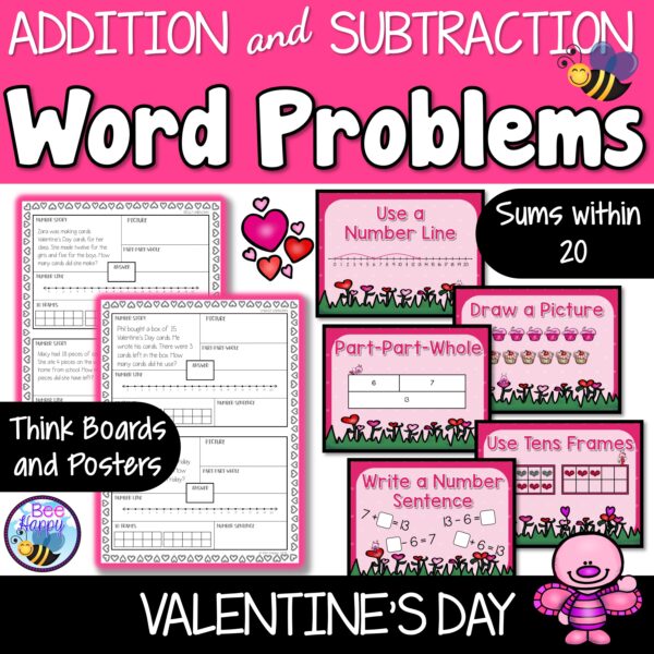 Valentine's Day Word Problems | Addition and Subtraction Within 20 ...
