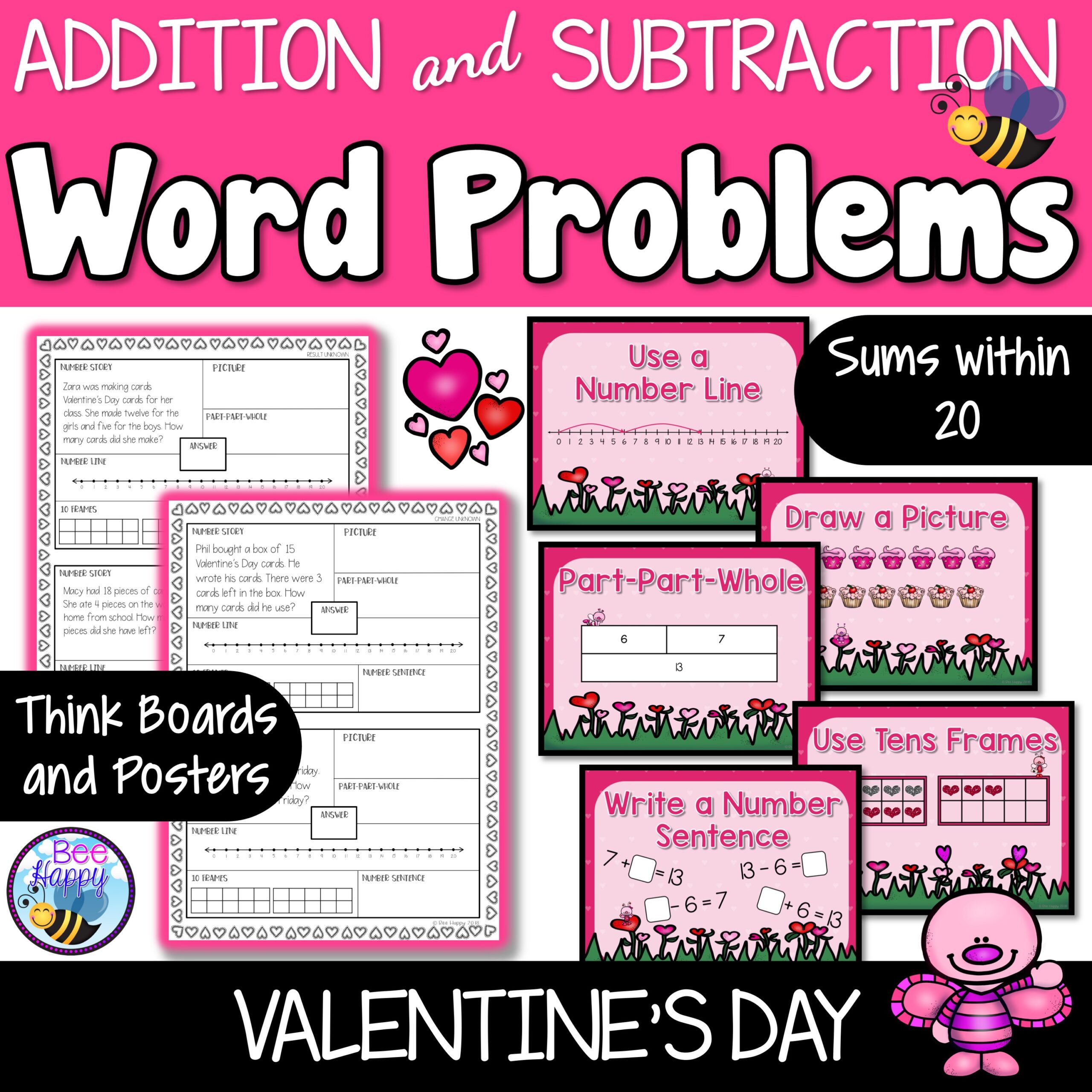 Subtraction Word Problems Within 20 | Compare | Think Boards & Posters ...