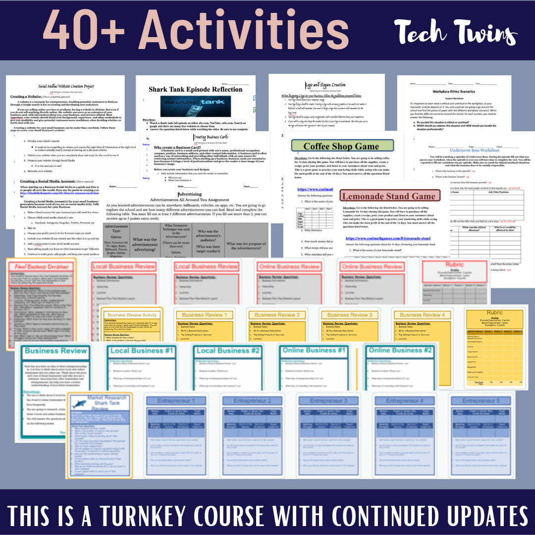 Entrepreneurship Course & Bundle- Full Year (TURNKEY) | Made By Teachers
