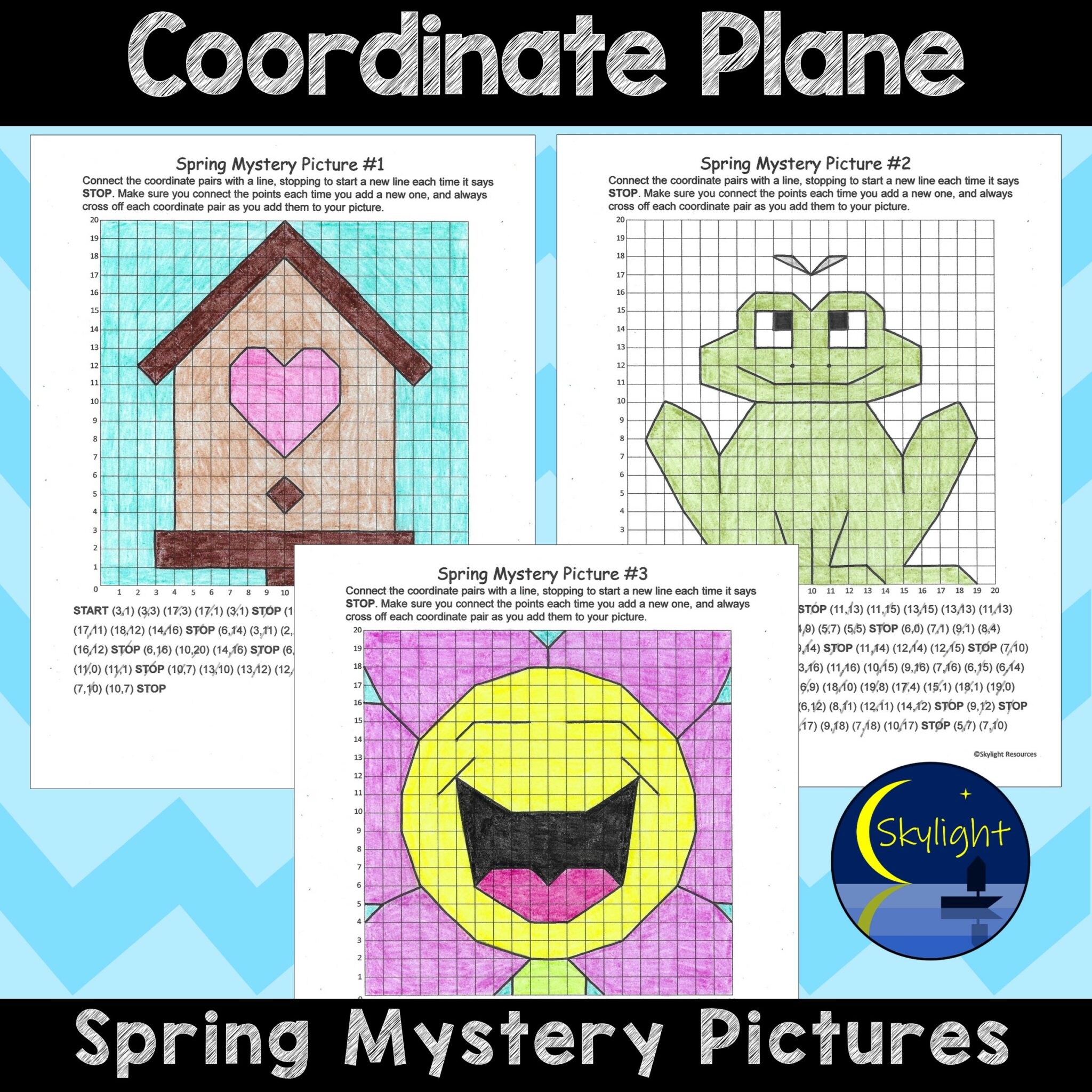 Spring Coordinate Plane Graphing Pictures in Quadrant I Mystery Picture ...