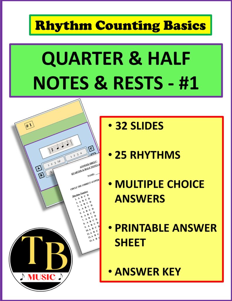 COUNTING RHYTHMS: Quarter & Half Notes & Rests #1 | Made By Teachers