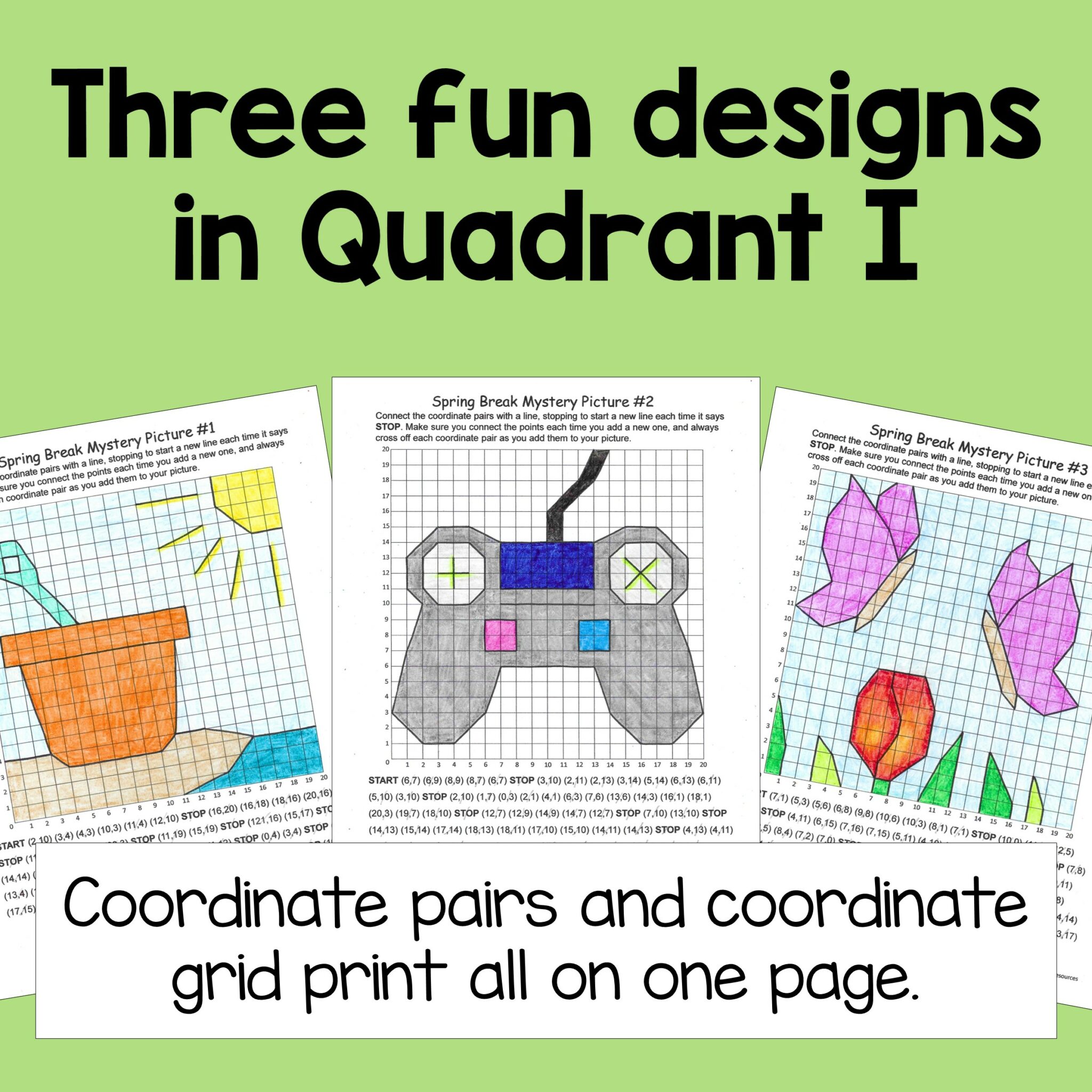 Spring Break Coordinate Plane Math Mystery Graphing Pictures in ...