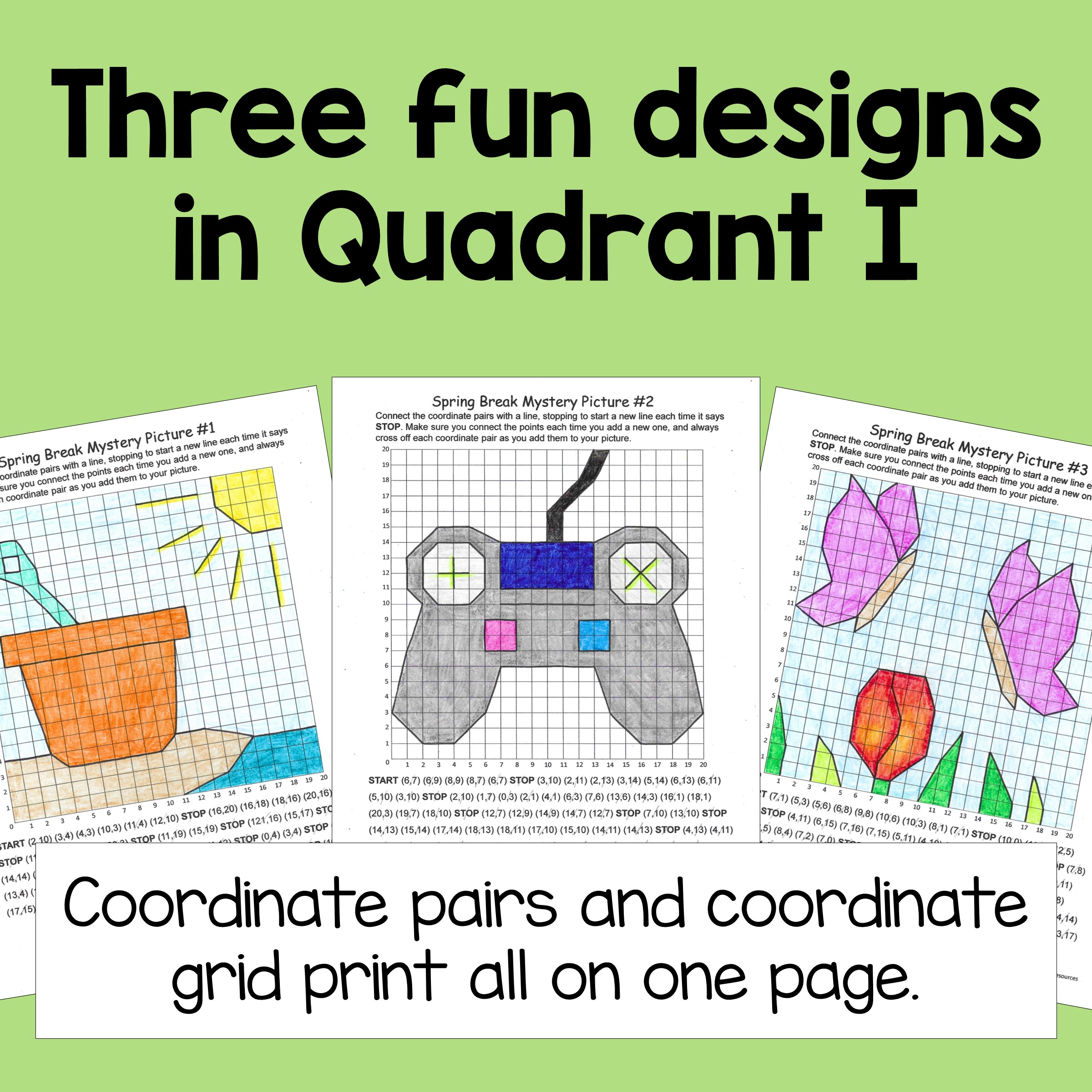 Spring Break Coordinate Plane Math Mystery Graphing Pictures in ...