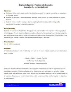 Practice with Cognates - Spanish Substitute Lesson Plan for Novice ...