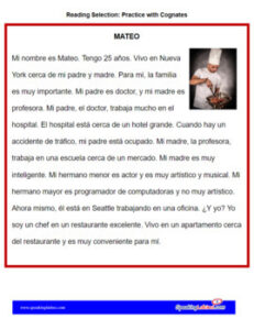 Practice with Cognates - Spanish Substitute Lesson Plan for Novice ...