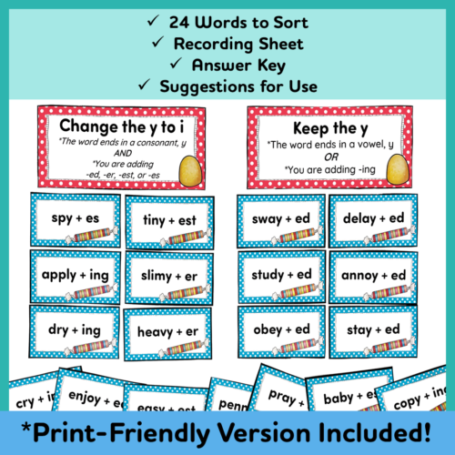 The y to i Rule - Worksheets, Games, Center, and Digital Activities ...