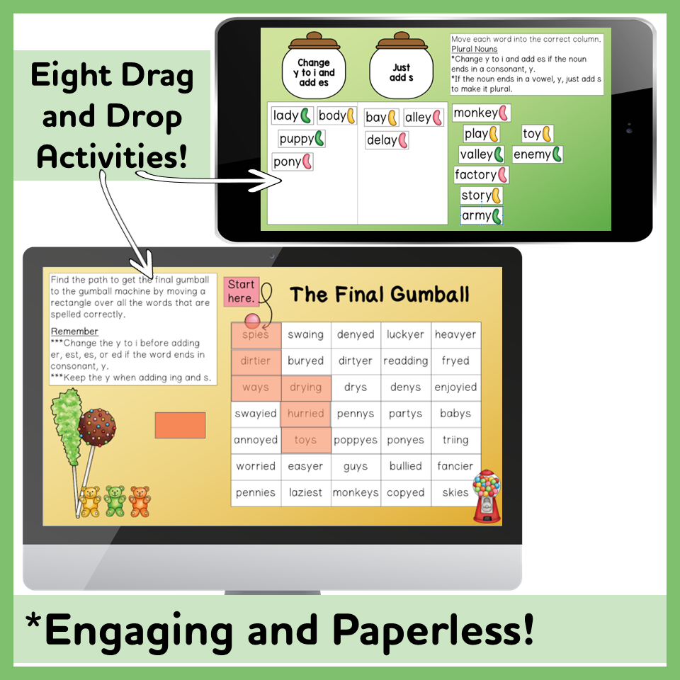 The y to i Rule - Worksheets, Games, Center, and Digital Activities ...