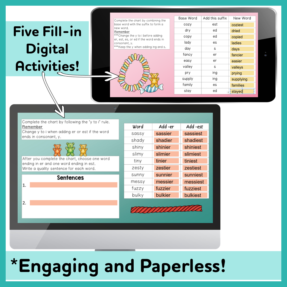 The y to i Rule - Worksheets, Games, Center, and Digital Activities ...