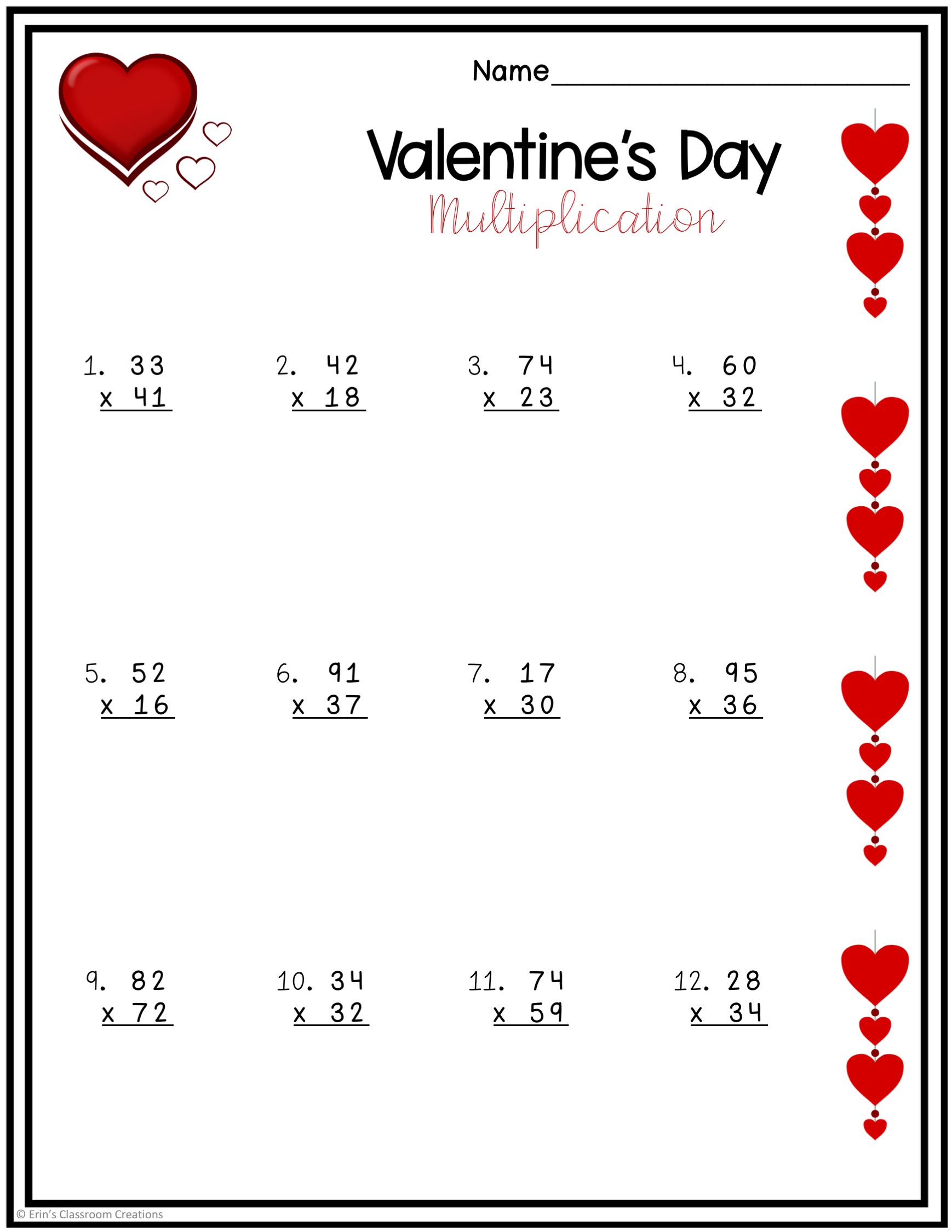 Double Digit Multiplication Practice | Valentine's Day Theme - Made By ...