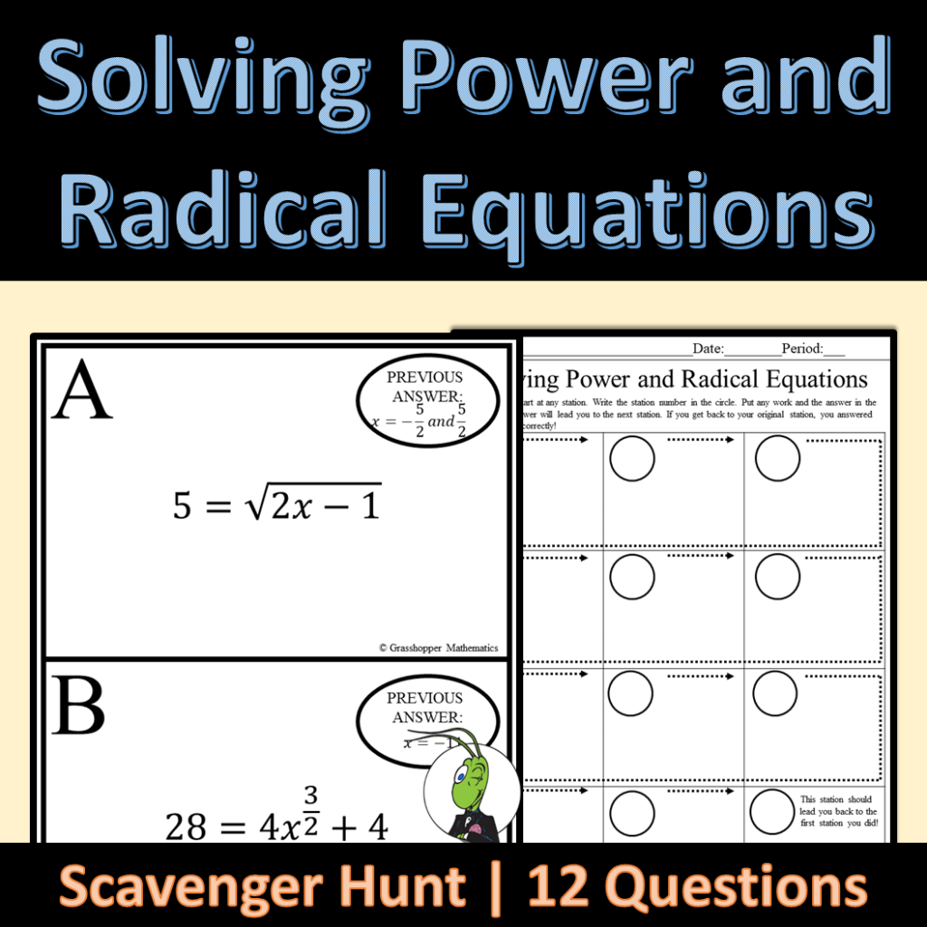Solving Power and Radical Equations Scavenger Hunt Precalculus | Made ...