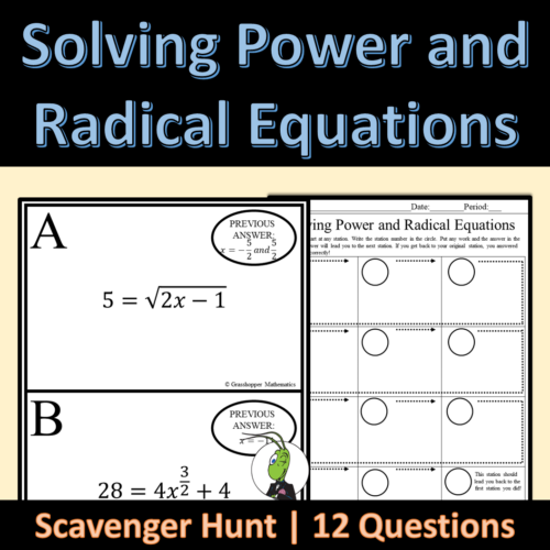 Solving Power and Radical Equations Scavenger Hunt Precalculus | Made ...