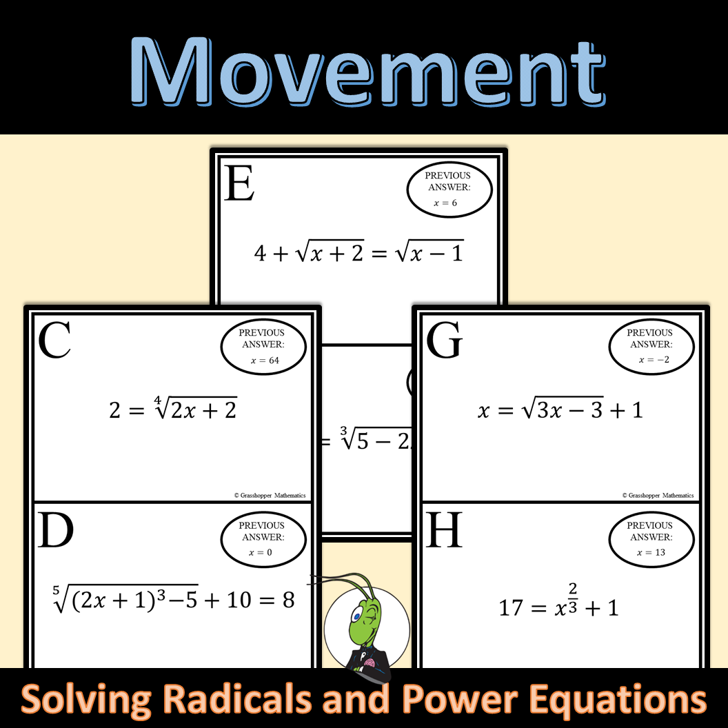 Solving Power and Radical Equations Scavenger Hunt Precalculus | Made ...