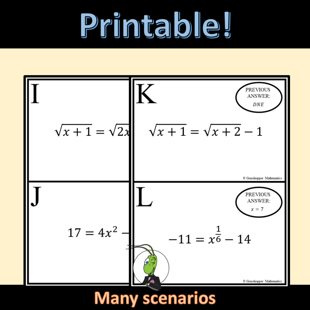 Solving Power and Radical Equations Scavenger Hunt Precalculus | Made ...