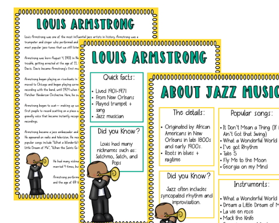 Louis Armstrong Printable Activities, Posters, Bulletin Board Set about ...