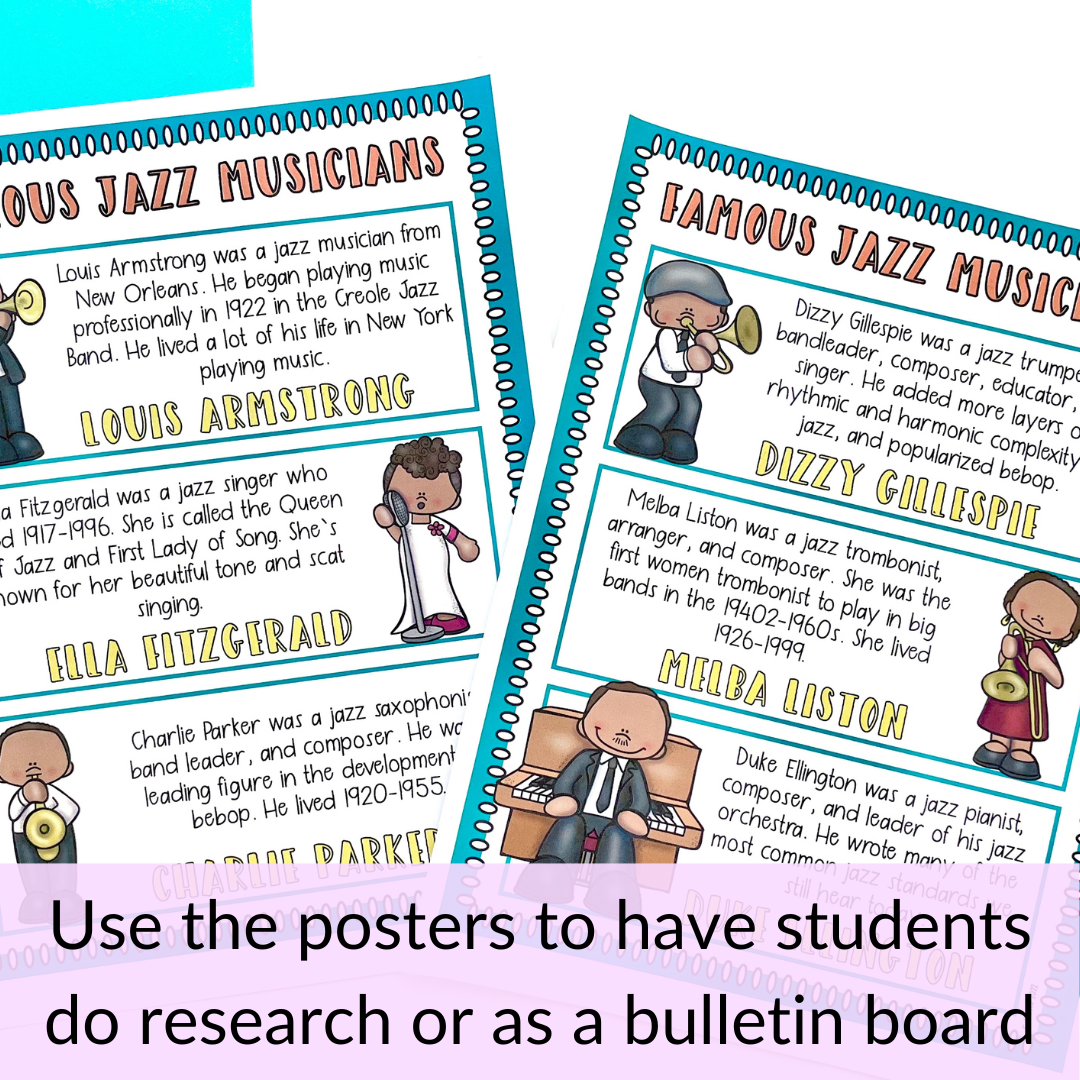 Jazz Printable Activities, Posters, Bulletin Board for Black History ...