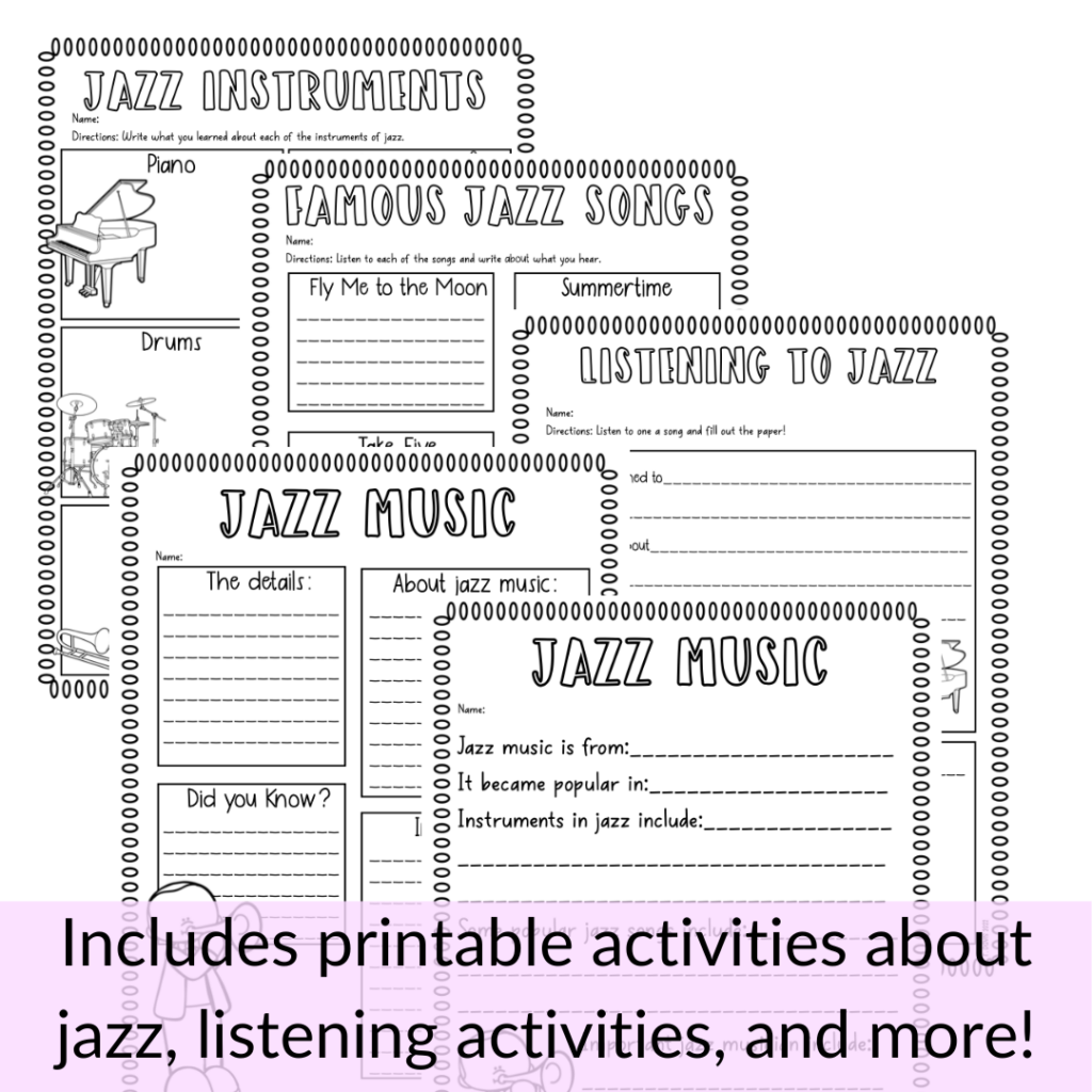 Jazz Printable Activities, Posters, Bulletin Board for Black History ...