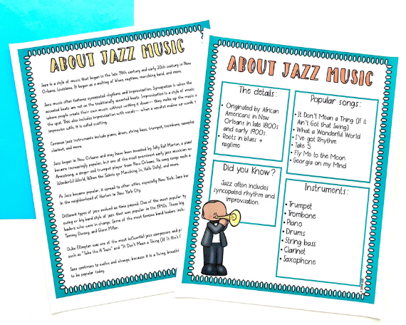 Jazz Printable Activities, Posters, Bulletin Board for Black History ...