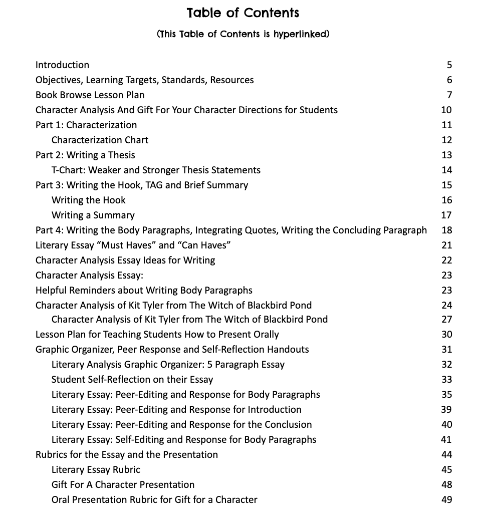 Character Analysis Essay, Gift for a Character Book Report, and Oral ...