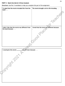 Book into Movie Project: Comparing and Contrasting | Made By Teachers