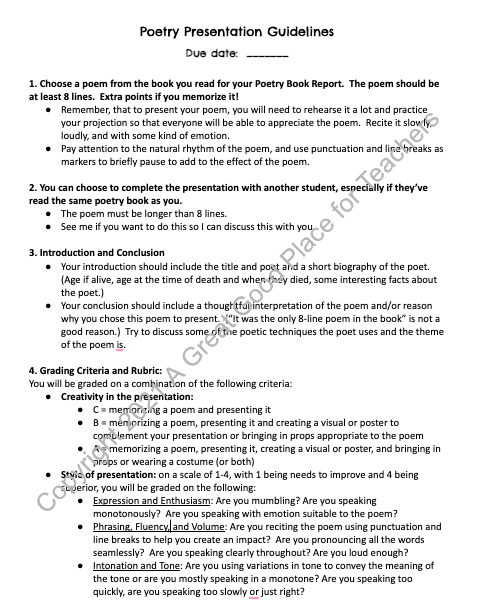 Poetry Book Report | Made By Teachers