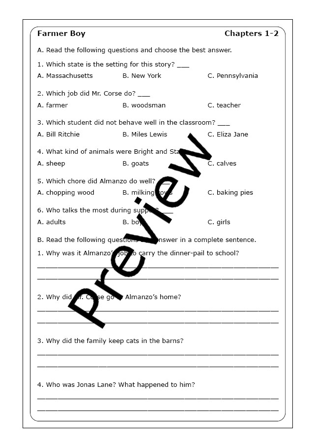 Laura Ingalls Wilder "Farmer Boy" worksheets | Made By Teachers
