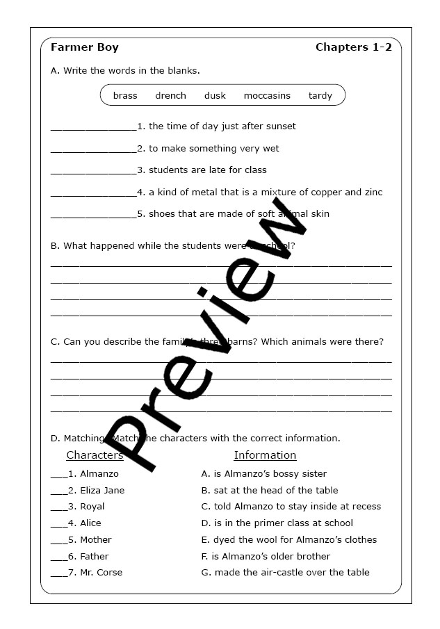 Laura Ingalls Wilder "Farmer Boy" worksheets | Made By Teachers