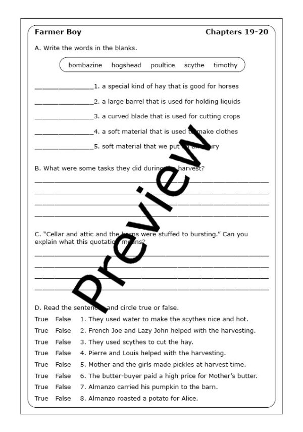 Laura Ingalls Wilder "Farmer Boy" worksheets | Made By Teachers